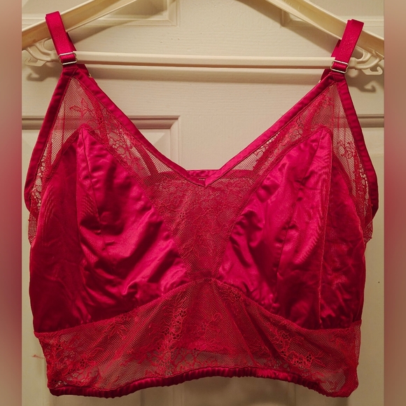 Auden | Tops | Vintage Auden Plus Size Red Satin Sheer Lace Longline ...